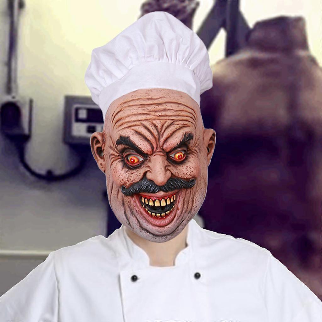 Realistic Latex Bearded Chef Butcher Mask Halloween Haunted House Ghost ...