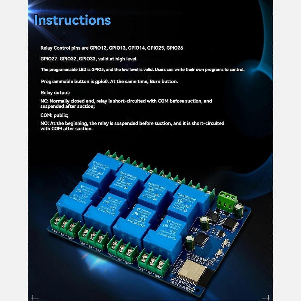 8 Channel Relay Module 30A DC7-28/5V WIFI Bluetooth Relay Module ESP32 ...