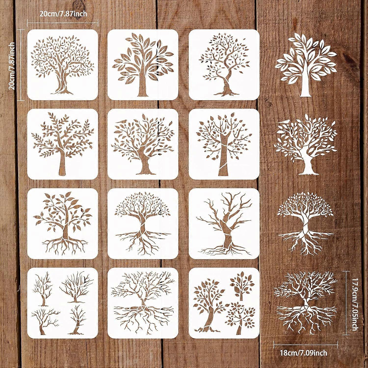 12 Pcs Tree Stencils 7.87x7.87 inch Branches Stencils Plastic Trees ...