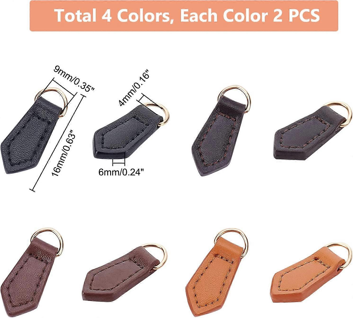 8 Pack Genuine Leather Zipper Pulls 4Colors Zipper Tags Fixer Leaf Shape Pull Strap Cord Zipper ...