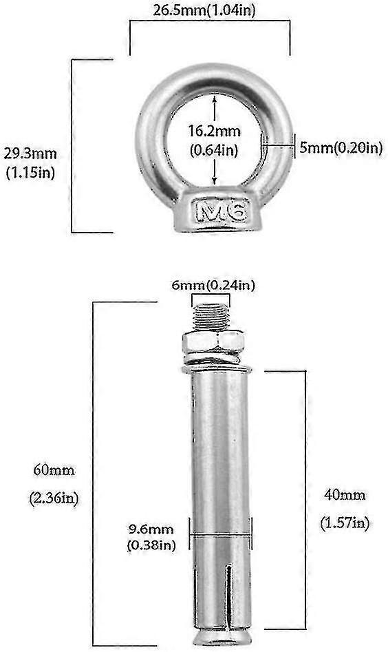 M6 X 60mm Expansion Bolts 304 Stainless Concrete Expansion Anchor Eye Screws Anchors Bolts 5 ...