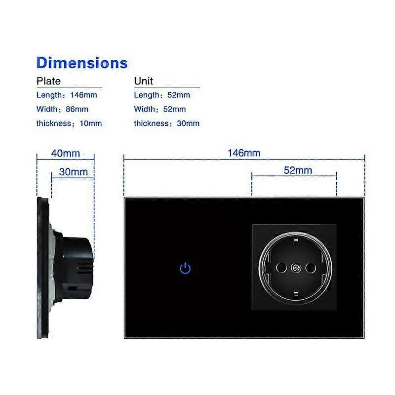 EU Standard Gauge Tempered Glass 90V-250V Wall 10A Light Panel 16A Electrical Socket Concealed ...