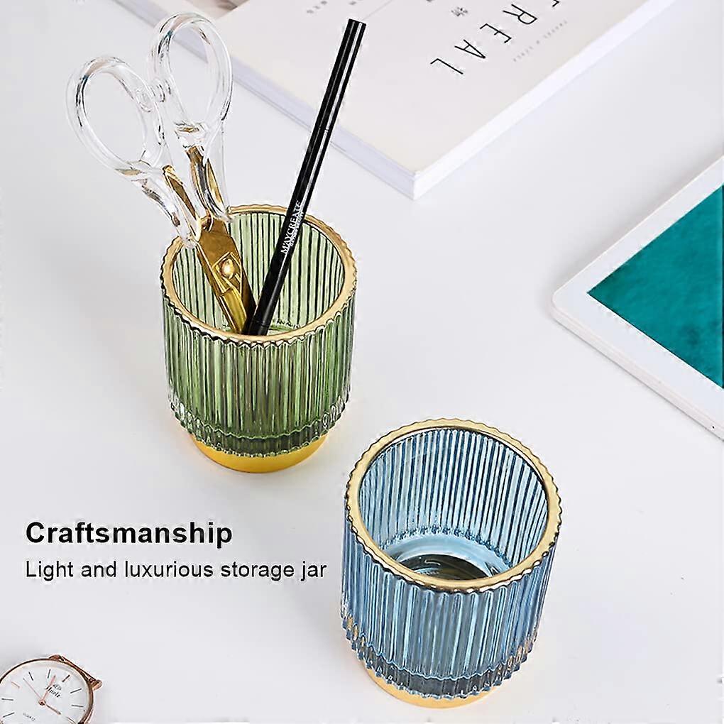Rimmed Striped Glass Makeup Brush Bucket Eyebrow Tank Cup Pen Holder ...