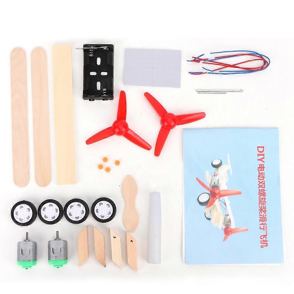 DIY Wooden Science Electric Double Propeller Aircraft Model Toys ...