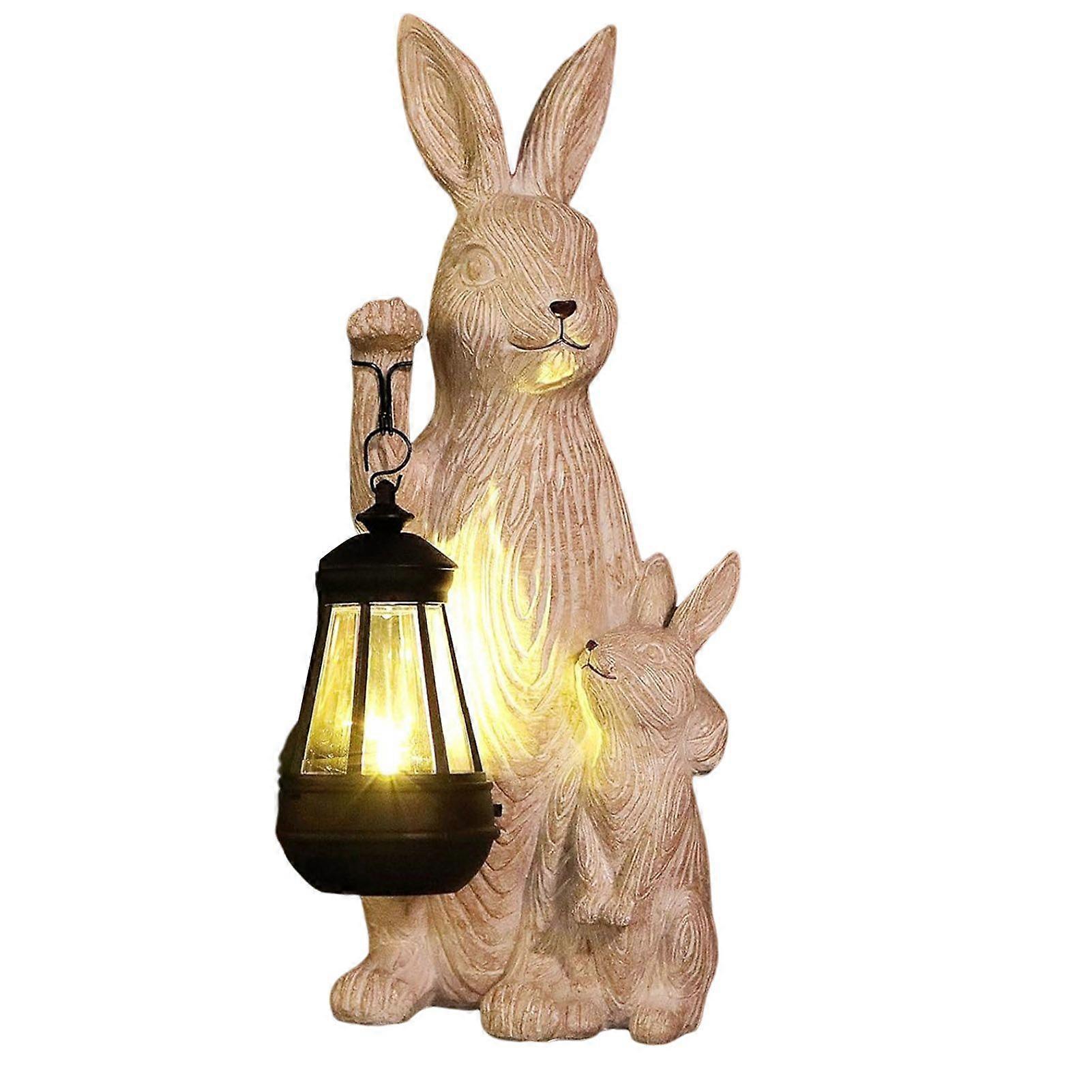 Garden Solar Rabbit Statue with Lantern LED Lighted Outdoor Bunny ...