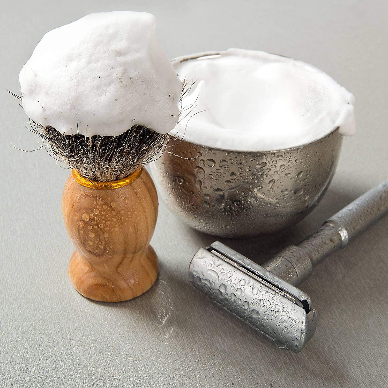 Shaving Brush Set Nylon Shaving Brush Wooden Handle and Stainless Steel ...