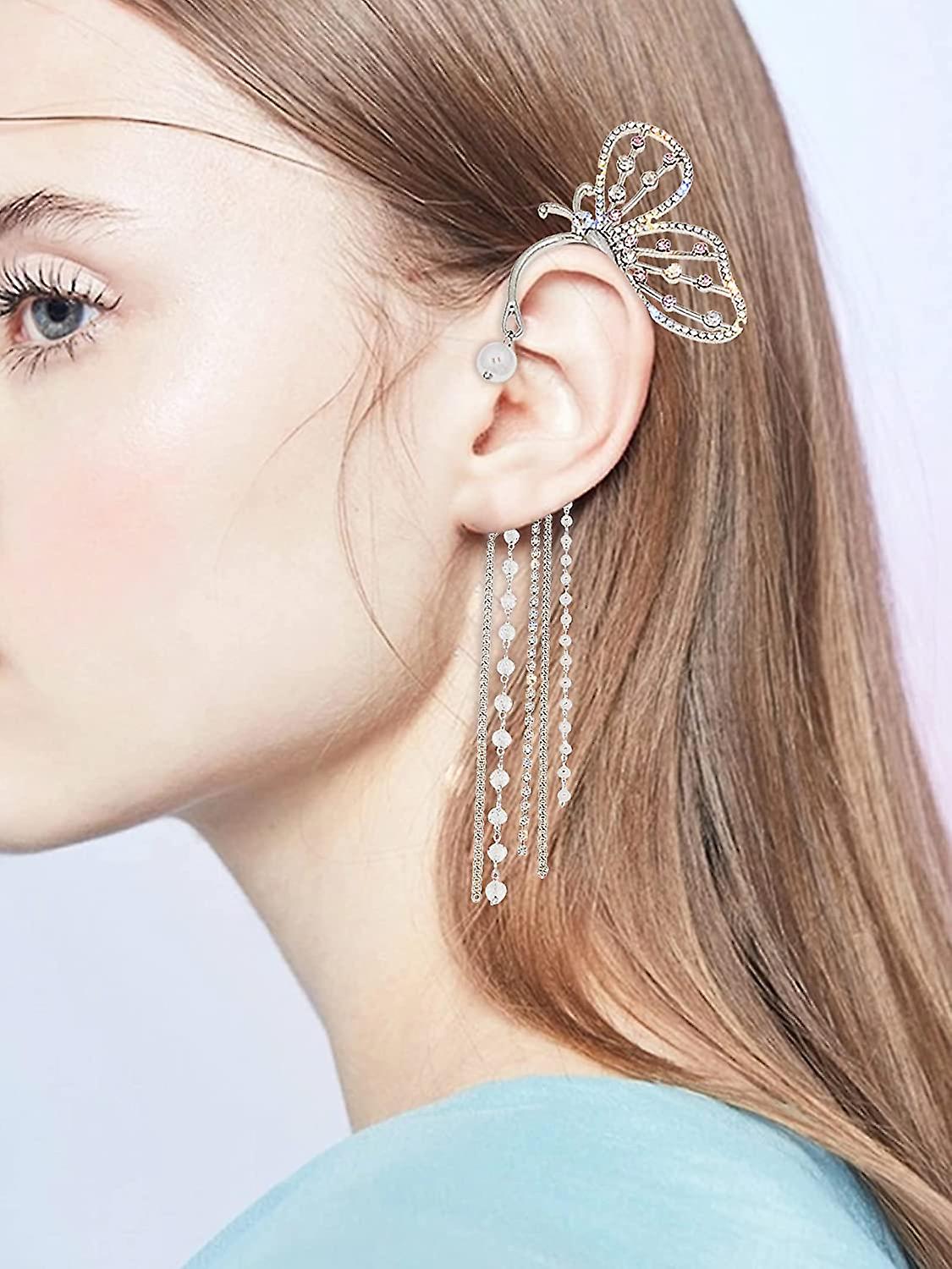 Zircon Butterfly Earrings For Women Butterfly Ear Cuff Rhinestone Wrap ...