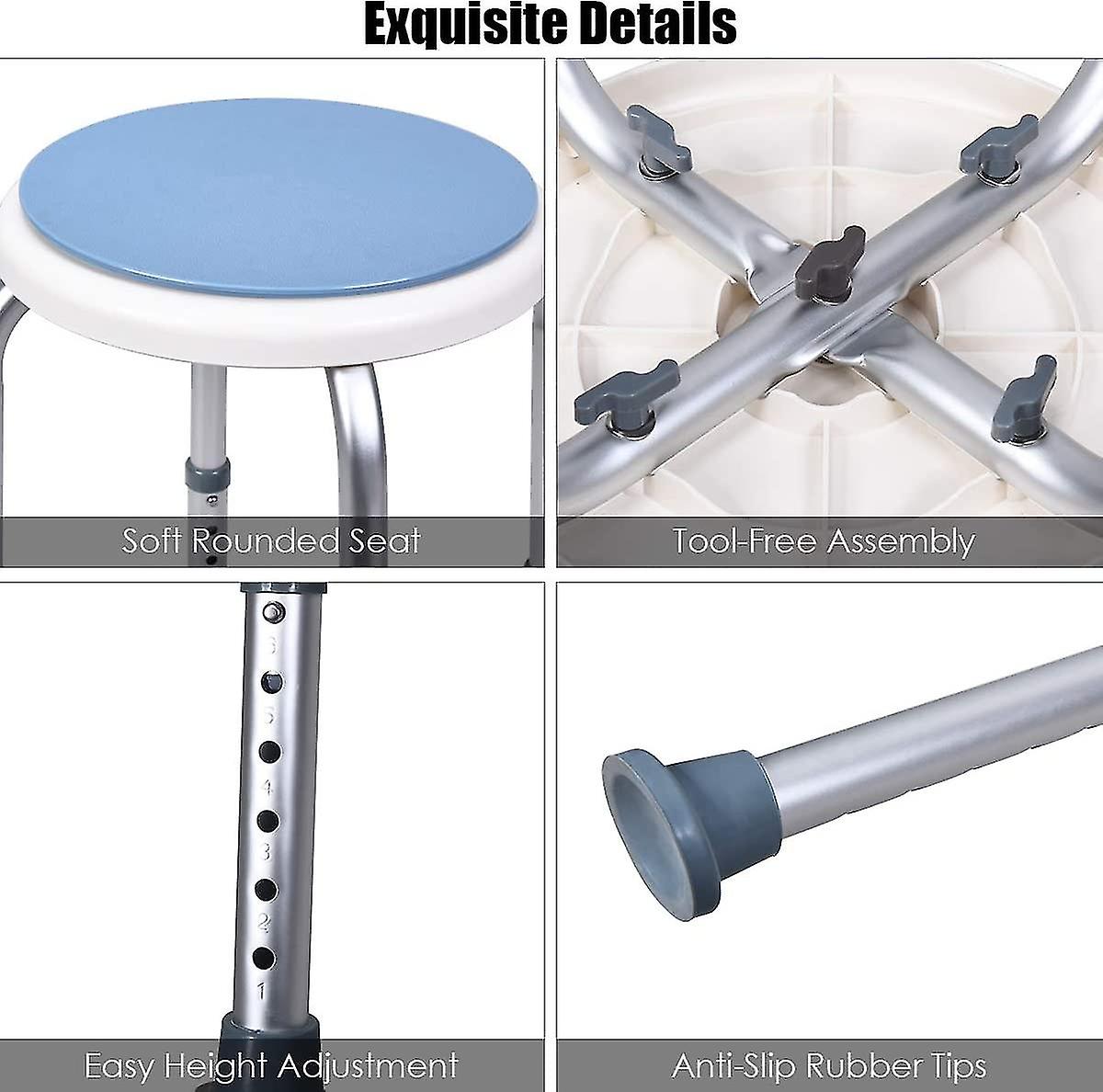 360 Rotating Round Shower Stool, 6 Positions Height Adjustable Bathtub ...
