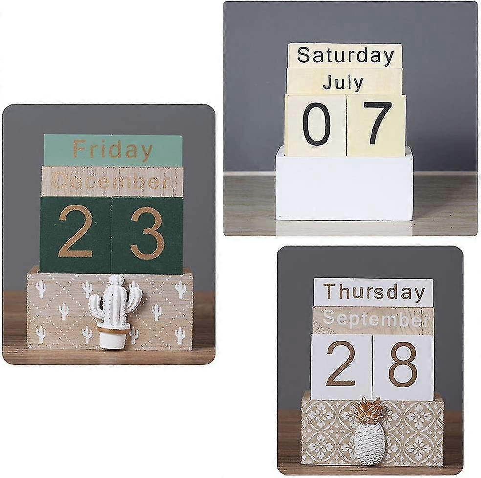 Wooden Perpetual Calendar, Vintage Wood Block Perpetual Calendar Desk ...