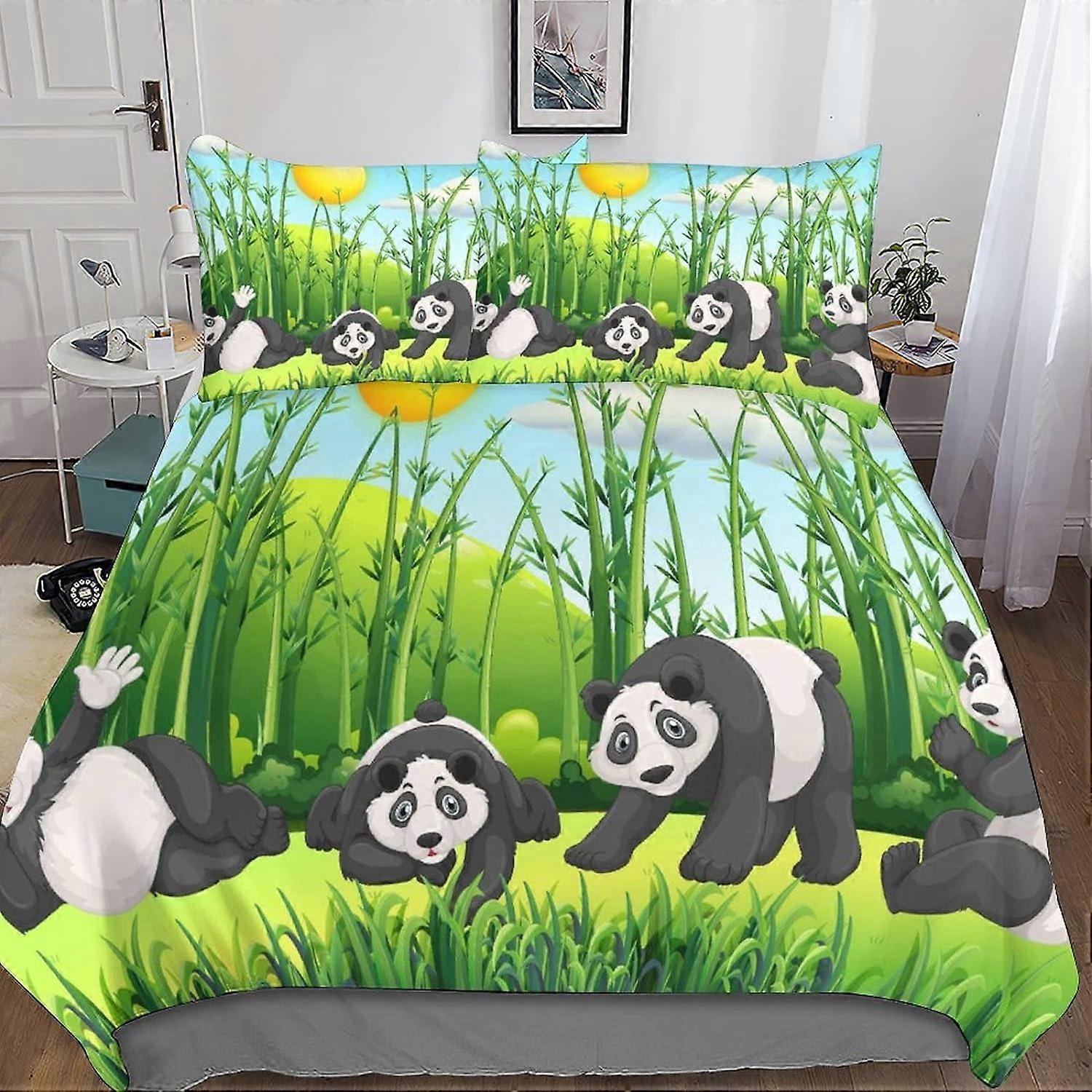 Cartoon Panda Bedding Set Pieces, Microfiber Adorable Animal Print ...