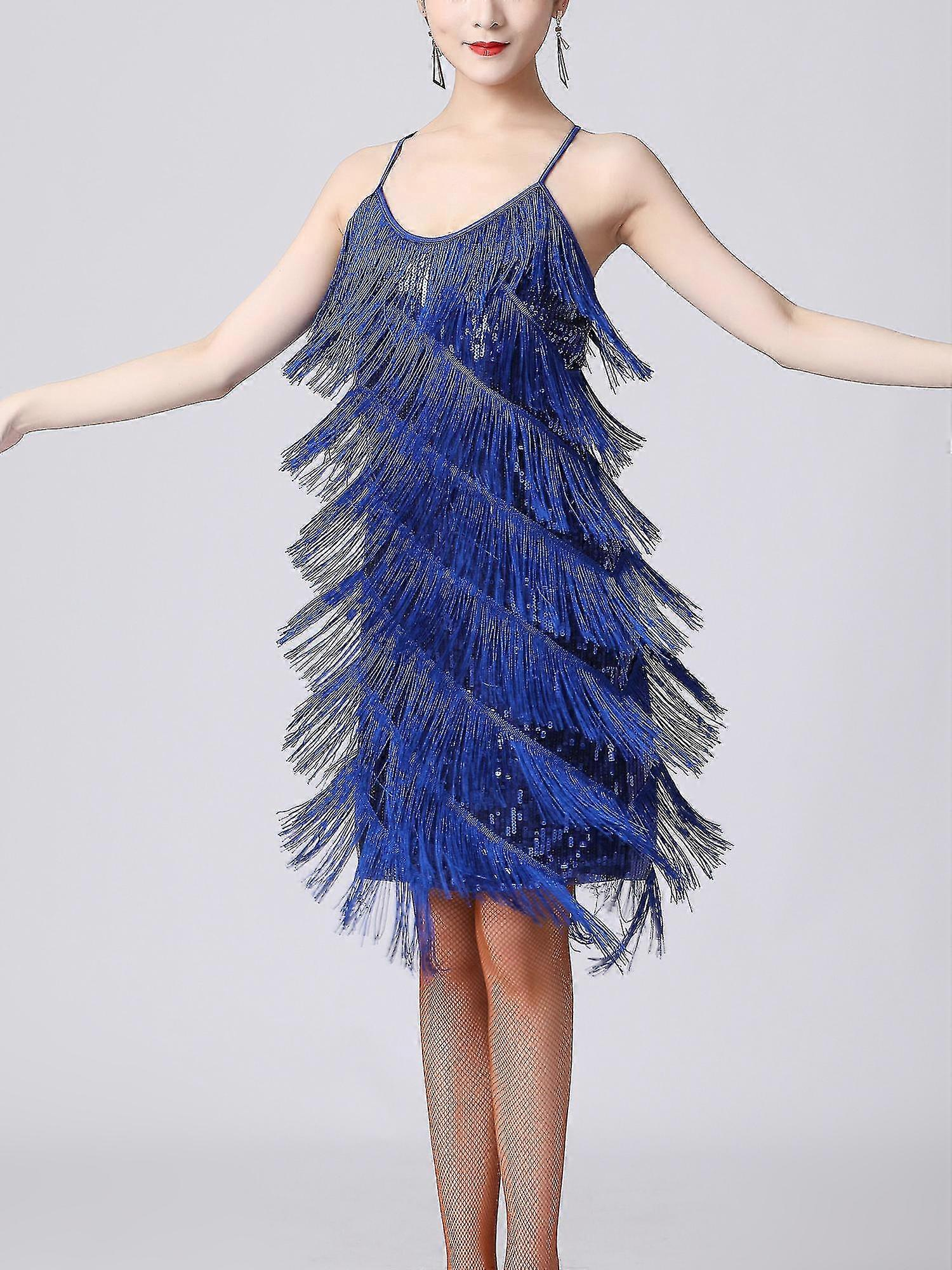 Womens Sequins Fringe Flapper Latin Dance Dress Sexy 1920s Ballroom ...