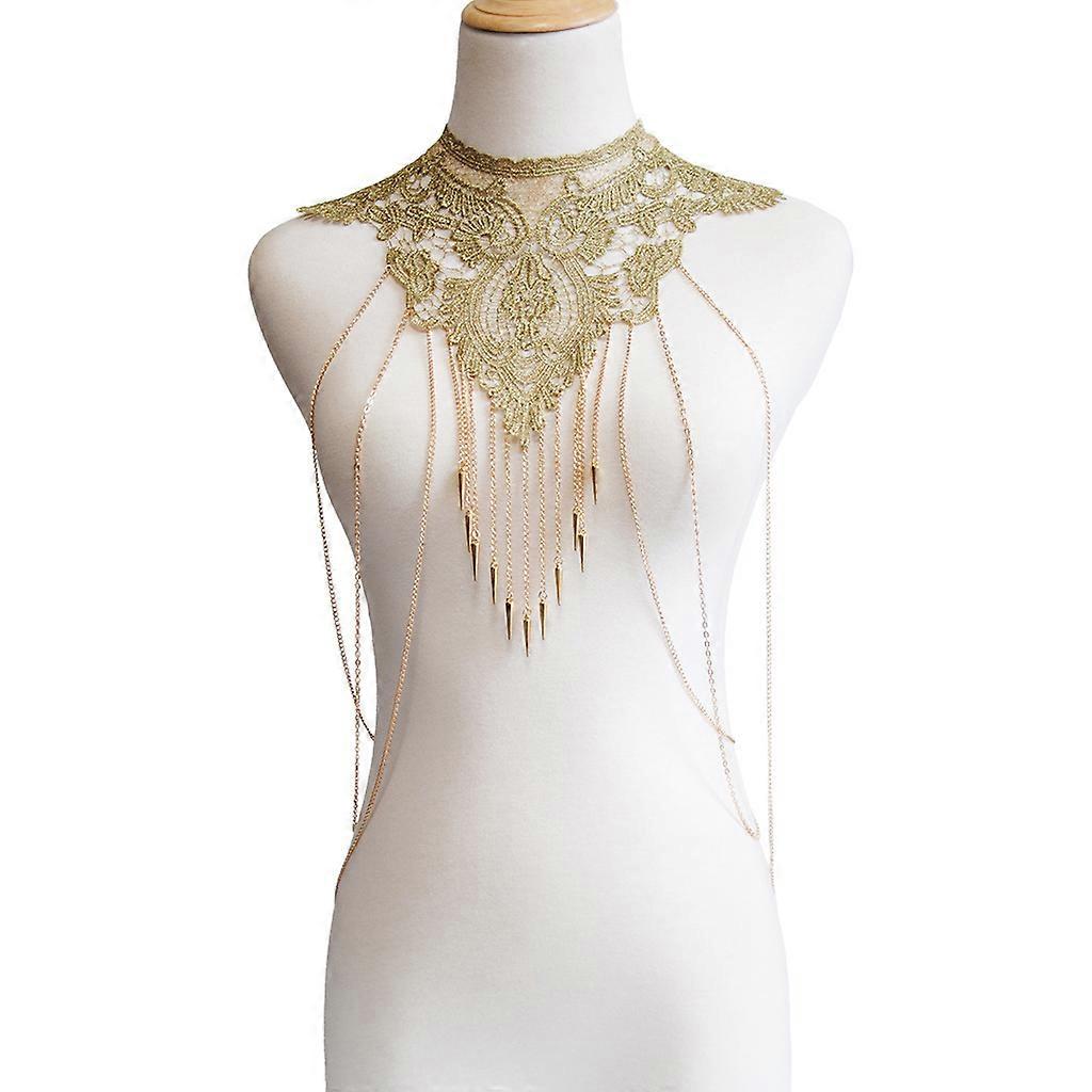 Body Chain Jewelry Gold Lace Multilayer Tassel Necklace Belly Chain ...