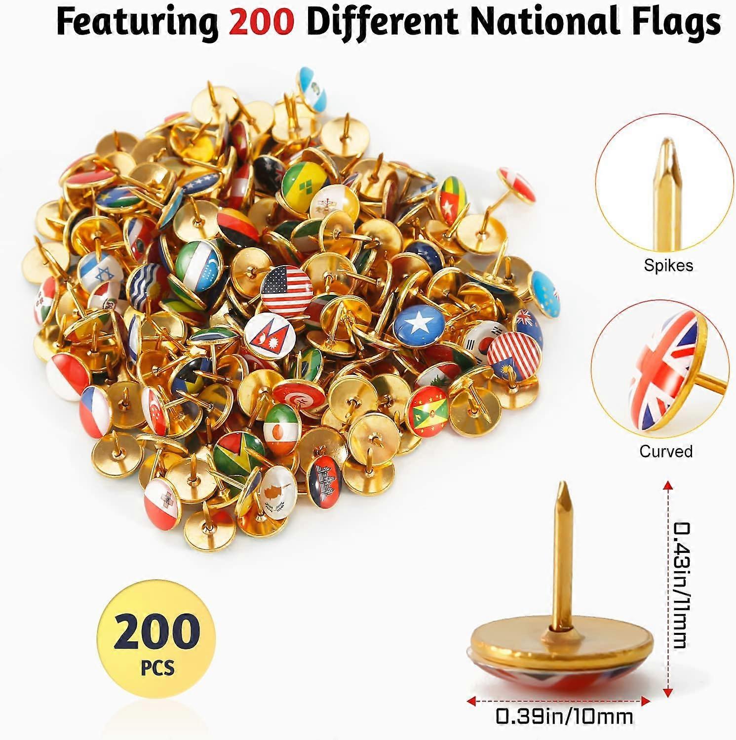200 Pcs National Flag Pins World Push Pins Thumb Tacks Country Flag ...