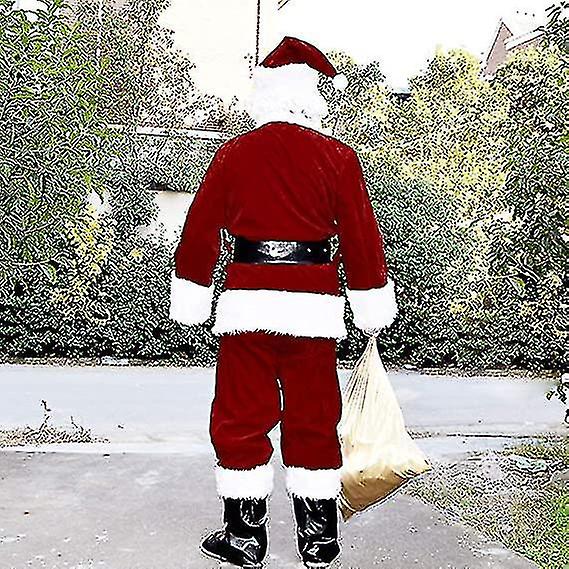 10 Pcs Luxury Christmas Santa Costume,vintag Red Plush Santa Suit Santa ...