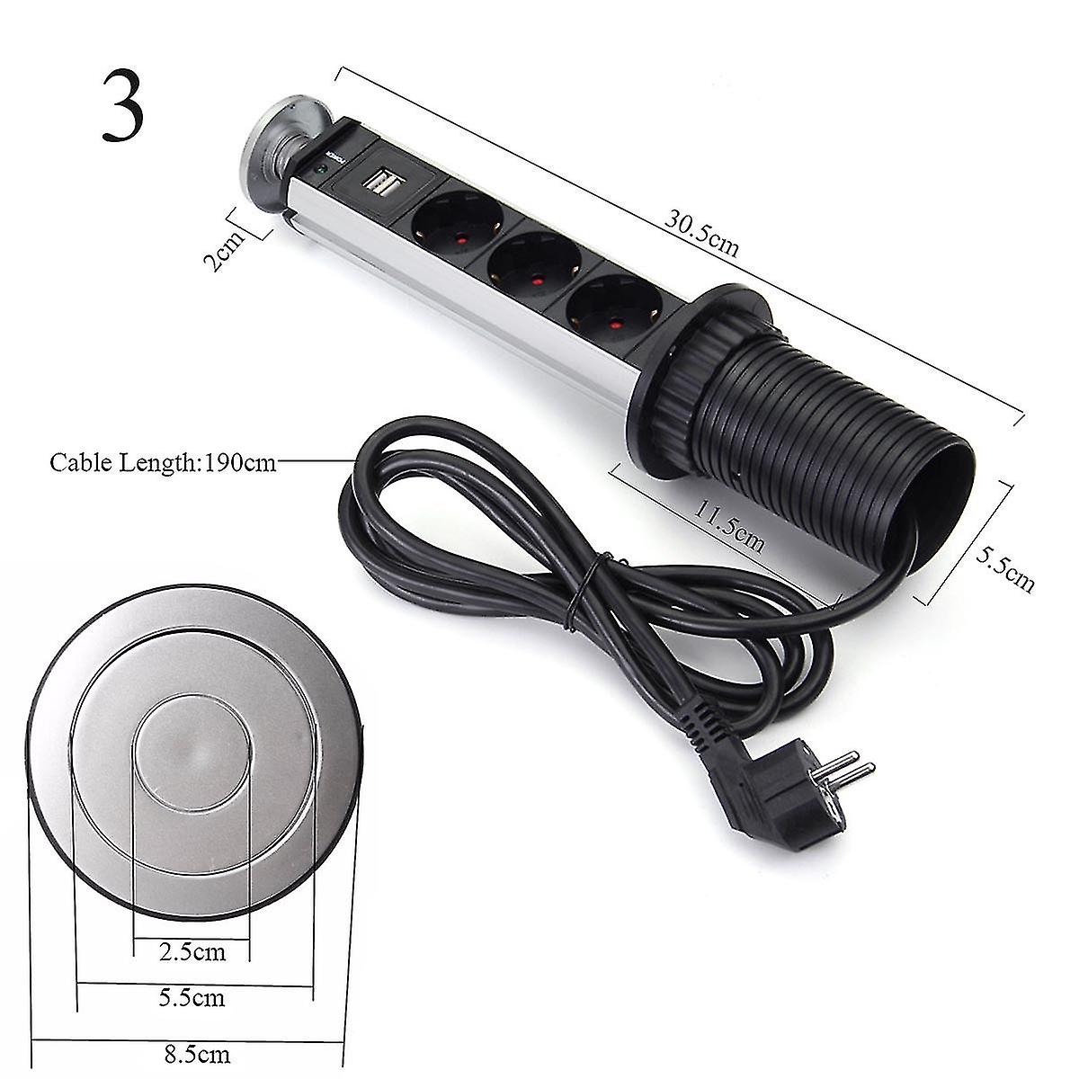 Eu Plug Pull Up 3 Power Socket 2 Usb 16a Charging Port Kitchen Table ...