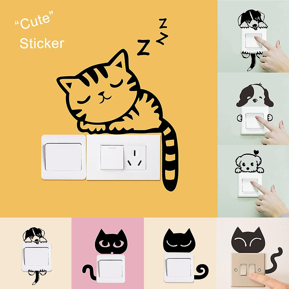 Funny Cartoon Cat Dog Removable Vinyl Notebook Toilet Switch Stickers ...