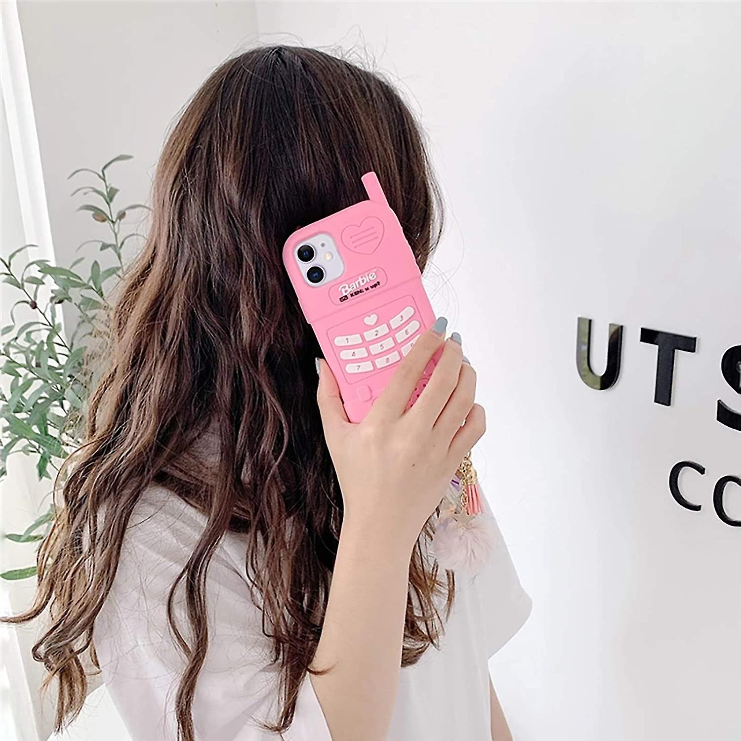 Silicone Case for iPhone 12 6.1", Cute Cartoon Cover, Kawaii Pink Retro ...