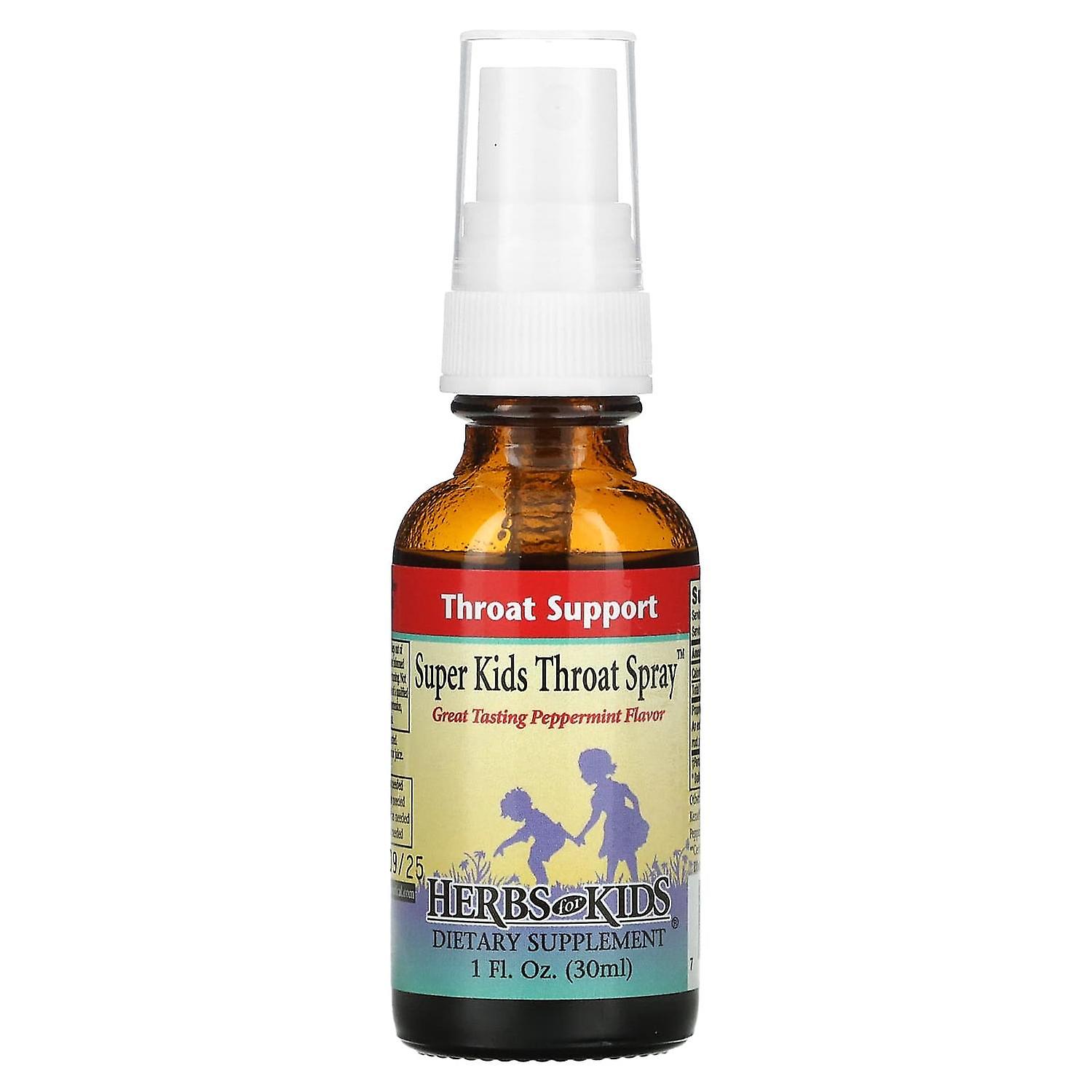 Herbs for Kids, Super Kids Throat Spray, Peppermint, 1 fl oz (30 ml ...