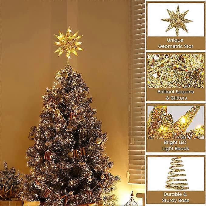 Kongque - Christmas Tree Topper, Lighted Up Tree Topper 3D Geometric ...