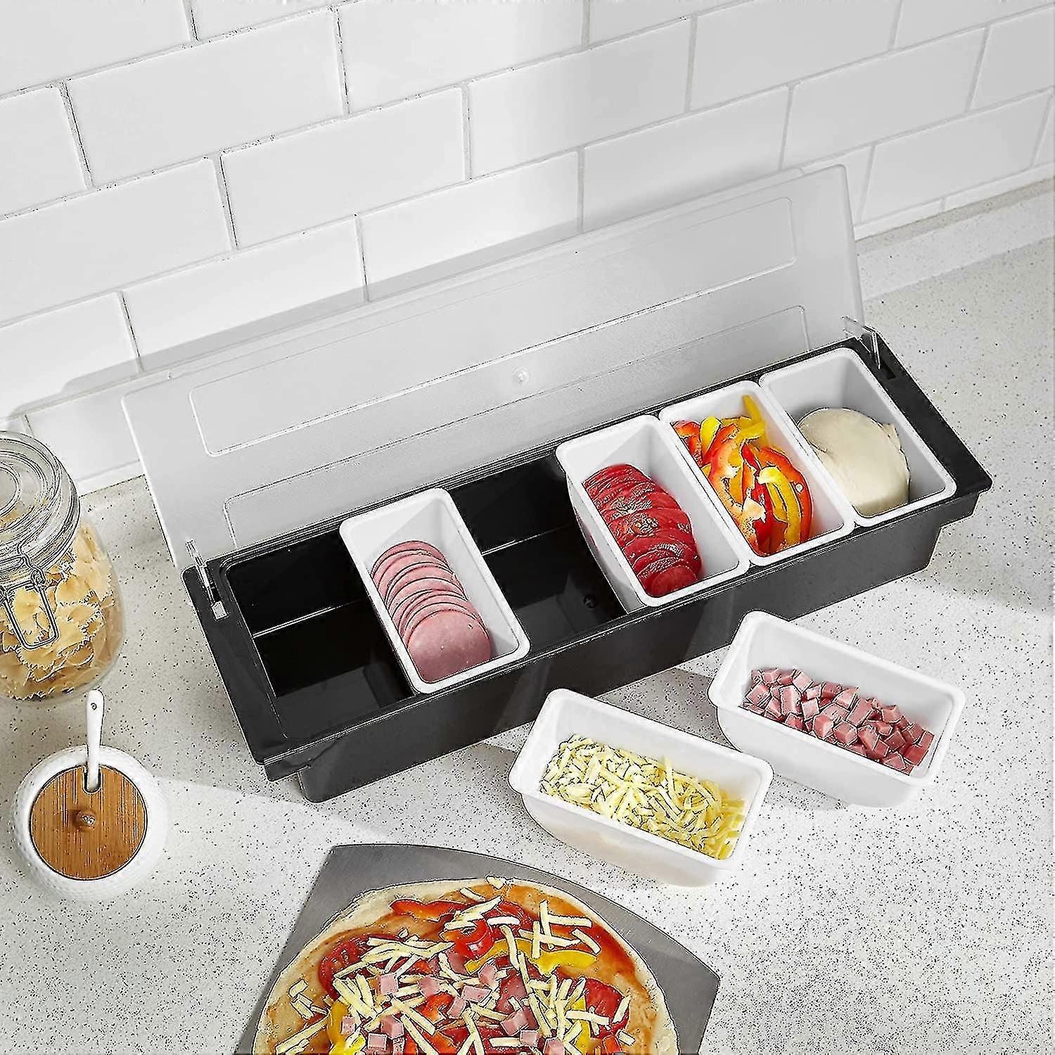 6 Compartment Trays Detachable Topping Station Plastic Pizza ...