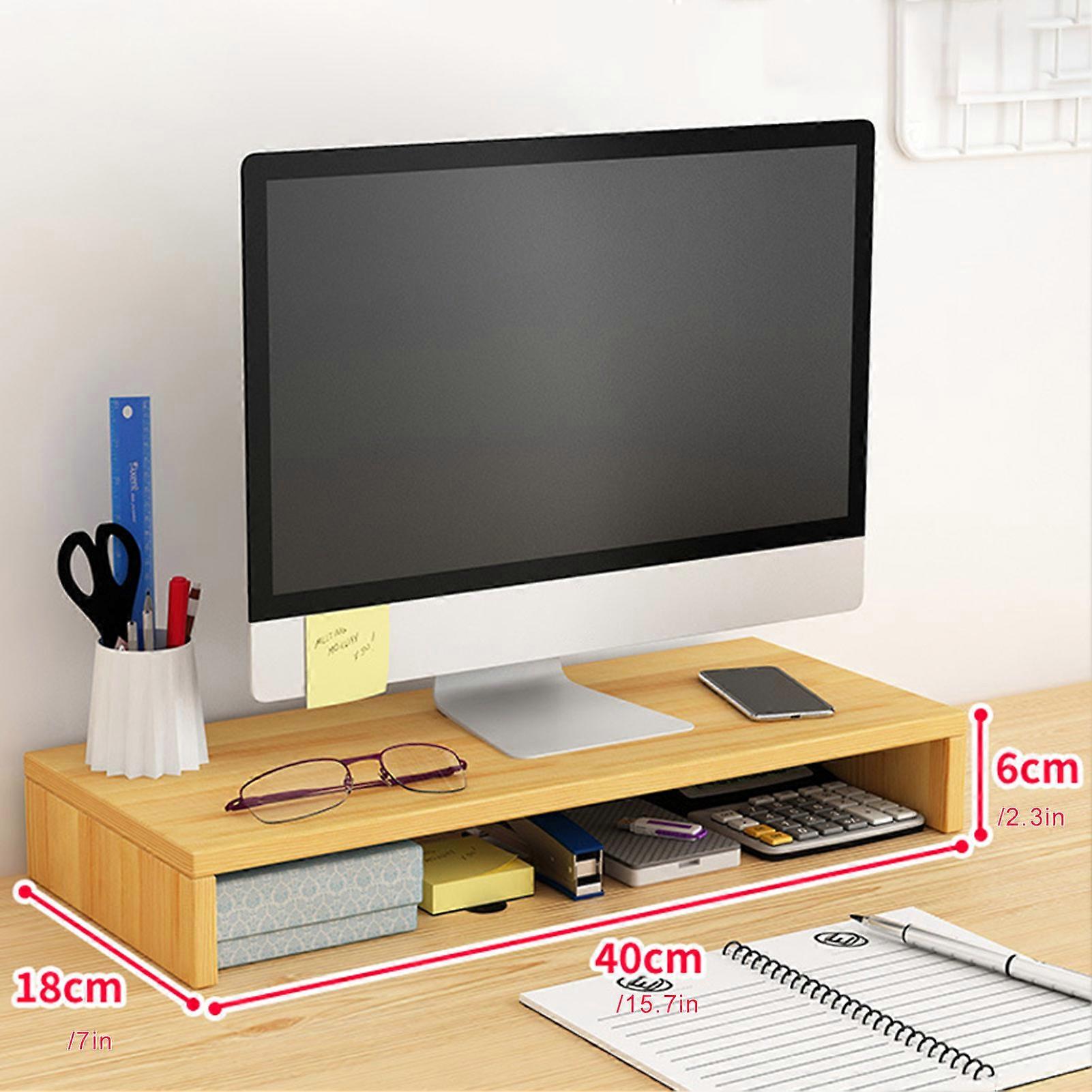 Wooden Computer Elevated Rack Monitor Stand Riser with Storage ...