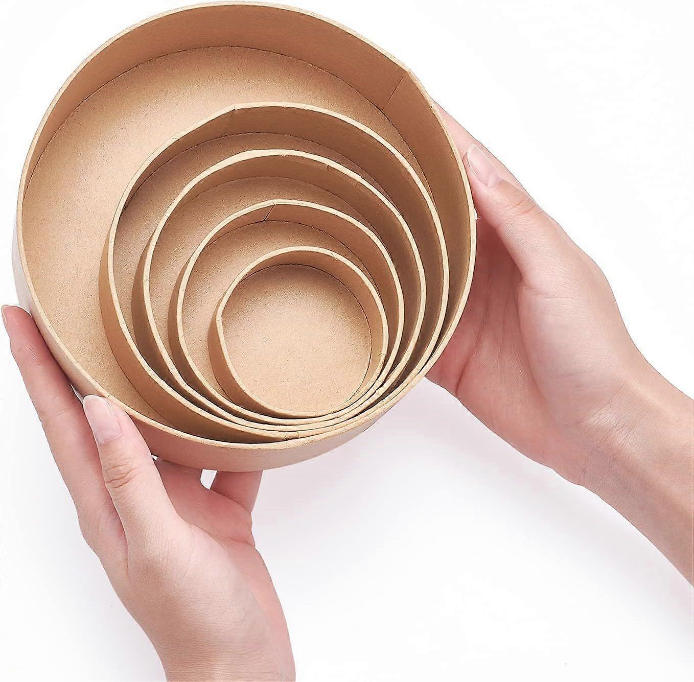 5 Sizes Papier Mache Flat Round Boxes Nesting Stacking Craft Paper Gift ...