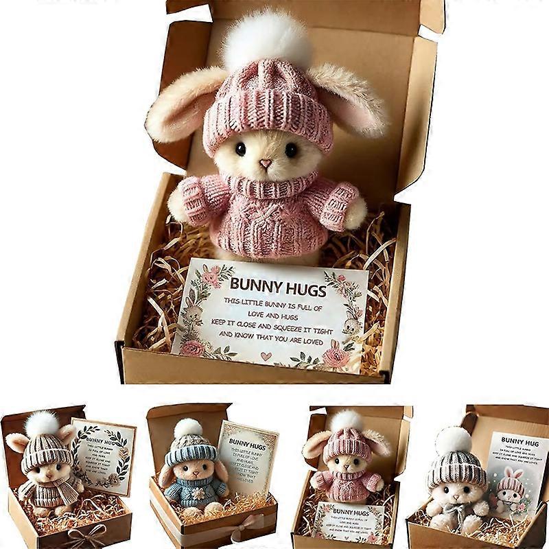 Mini Bunny Hug Cute Easter Gift Plush Bunny With Knitted Hat And Pom ...