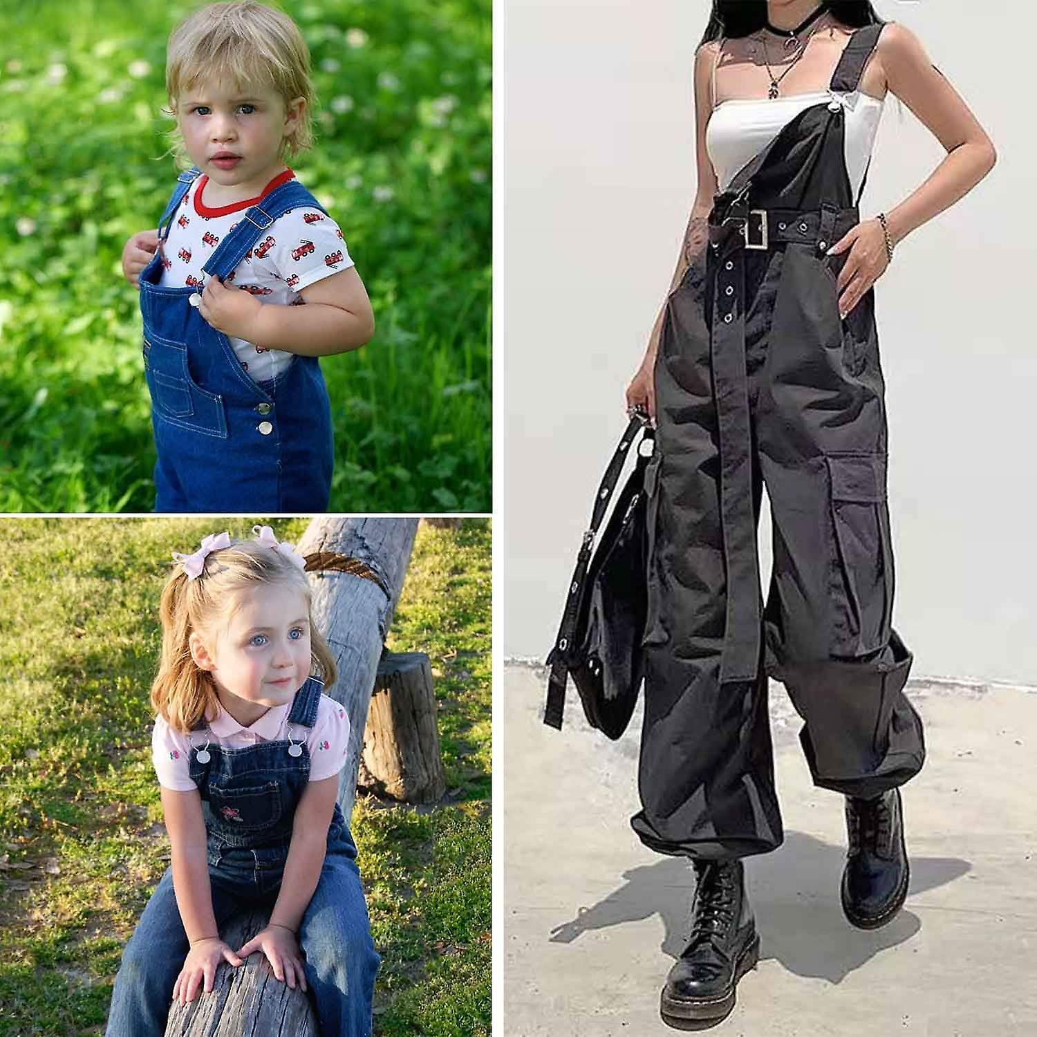 (Silver, Bronze) 4 Pieces Overalls Buckles, Metal Suspender Buckl ...