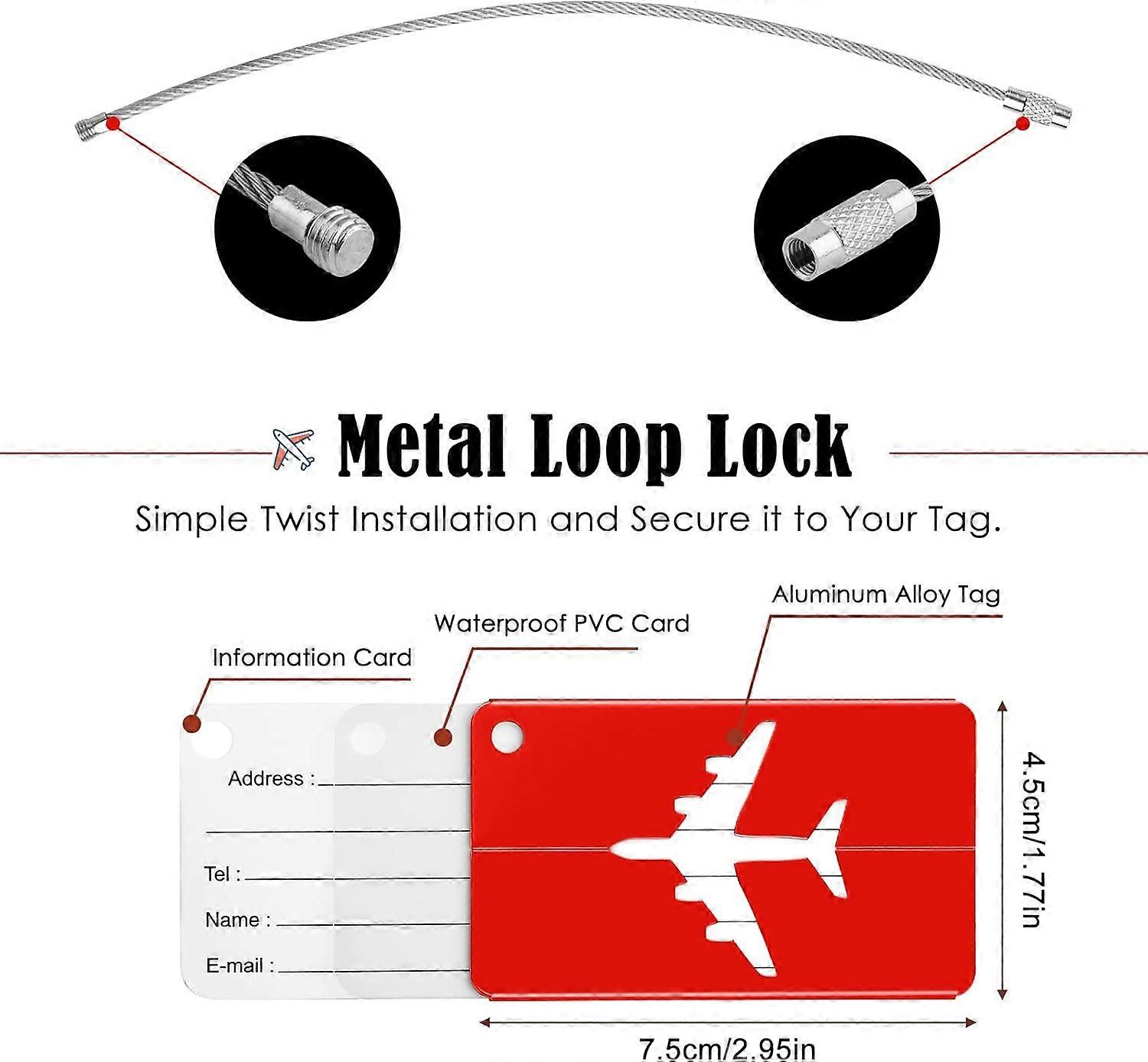 Luggage Tags for Suitcases, 6 Pack Luggage Labels Aluminium Alloy Suitcase Tags with Steel Loop ...
