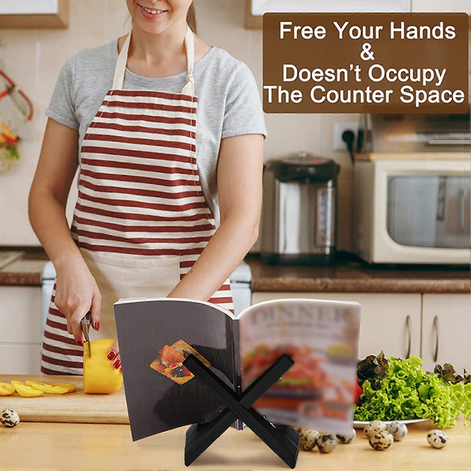 Wooden Cookbook Holder Kitchen Countertop Black Solid Wood Recipe Book ...