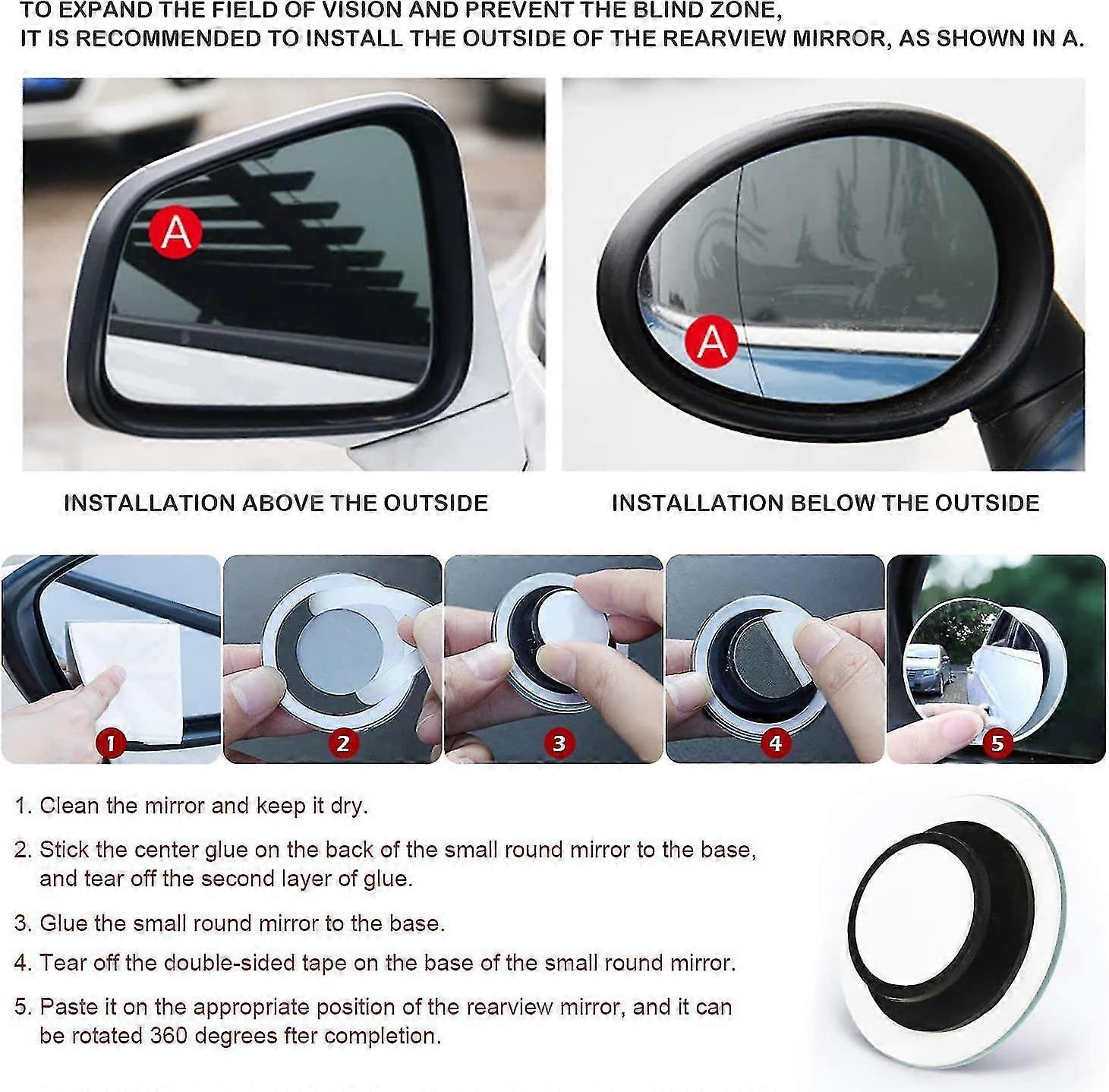 2 Pack Blind Spot Mirrors For Cars - Waterproof 360 Rotating Convex ...