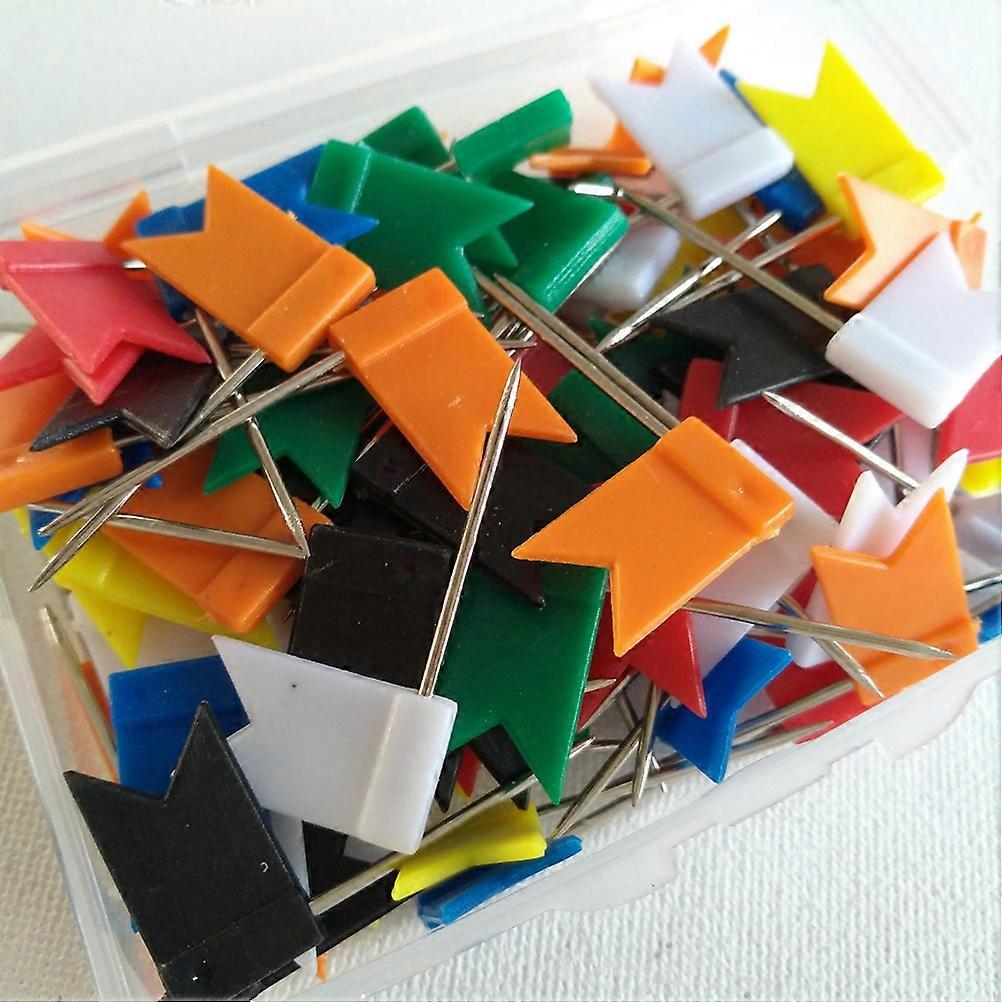 100pcs Map Flag Push Tacks Steel Tacks with Plastic Flags Head for ...