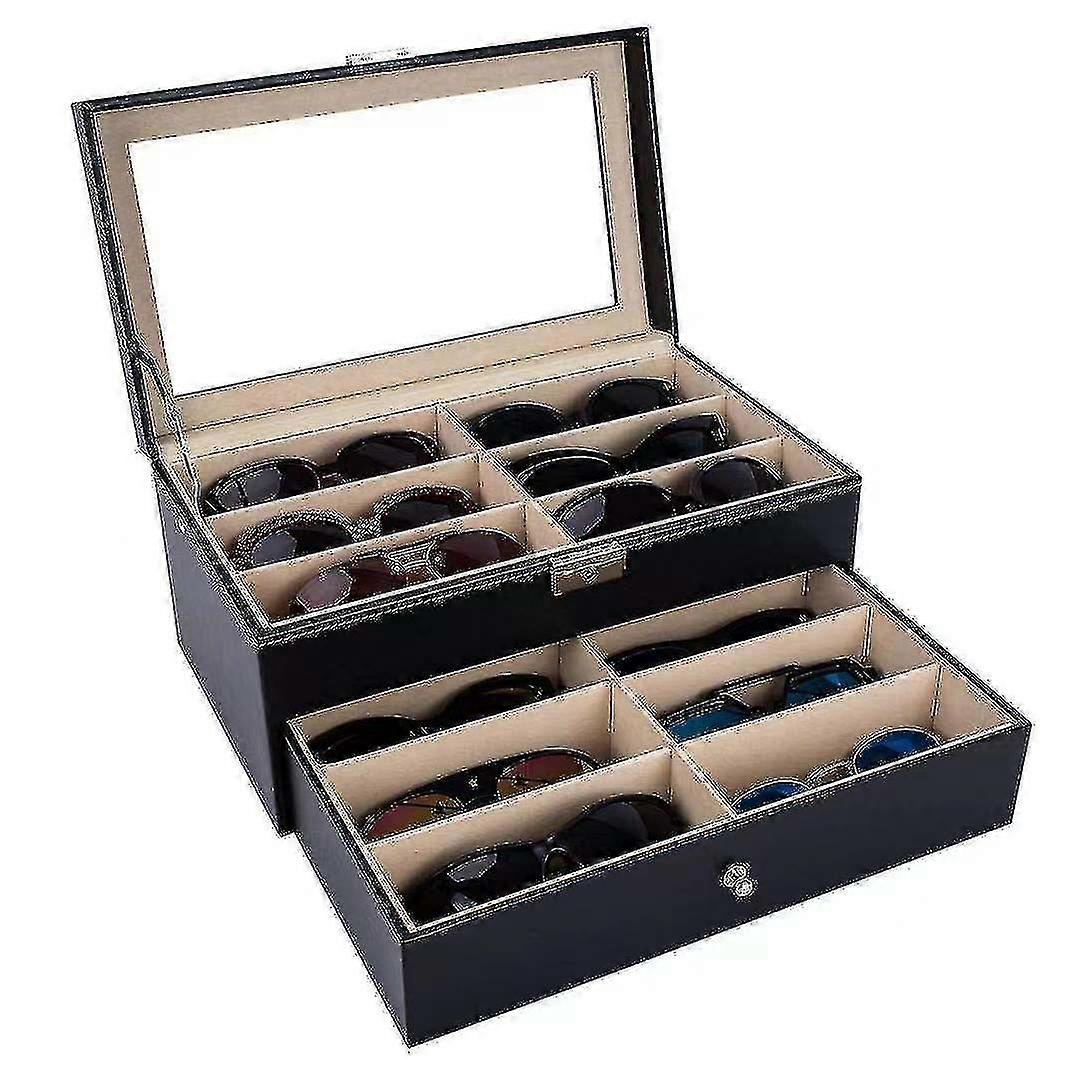 Leather 12 Piece Eyeglasses Storage And Sunglass Glasses Display Drawer ...