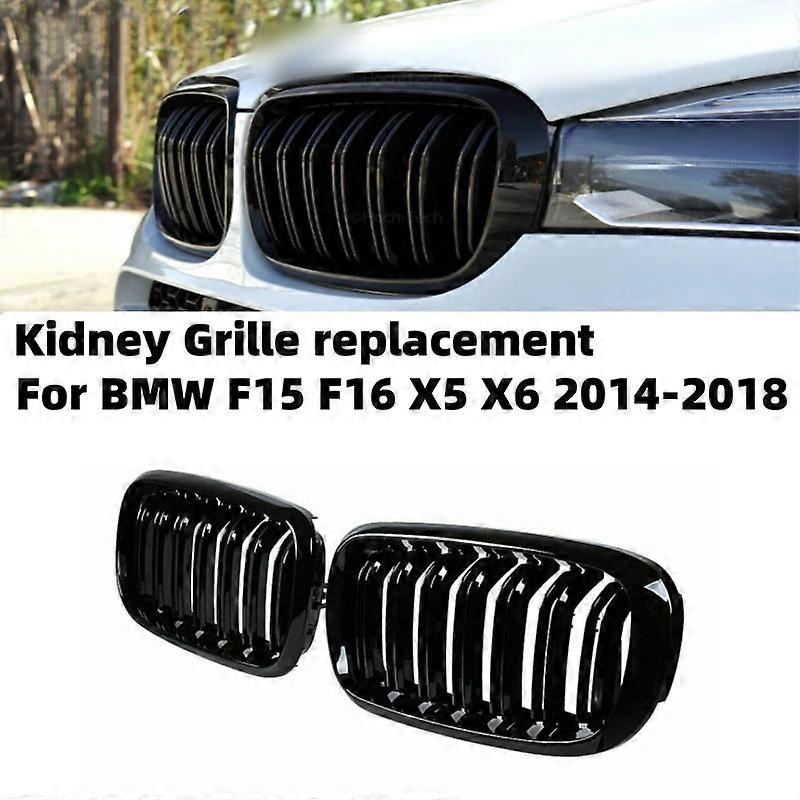 Pair Car Grille Grill Front Kidney Glossy 2 Line Double Slat For BMW X5 ...