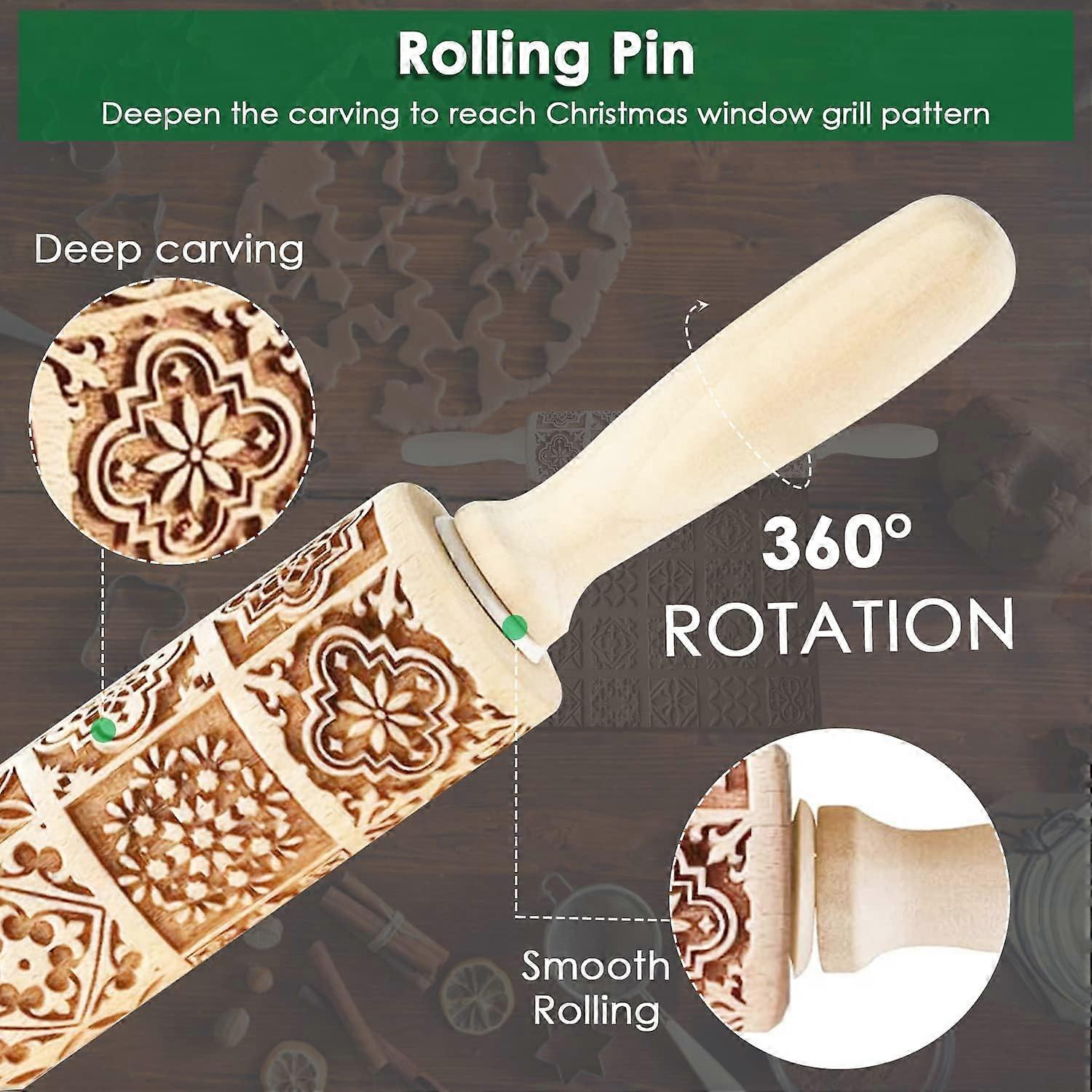 Embossed Rolling Pin, Wooden Rolling Pin, Embossed Christmas Rolling ...