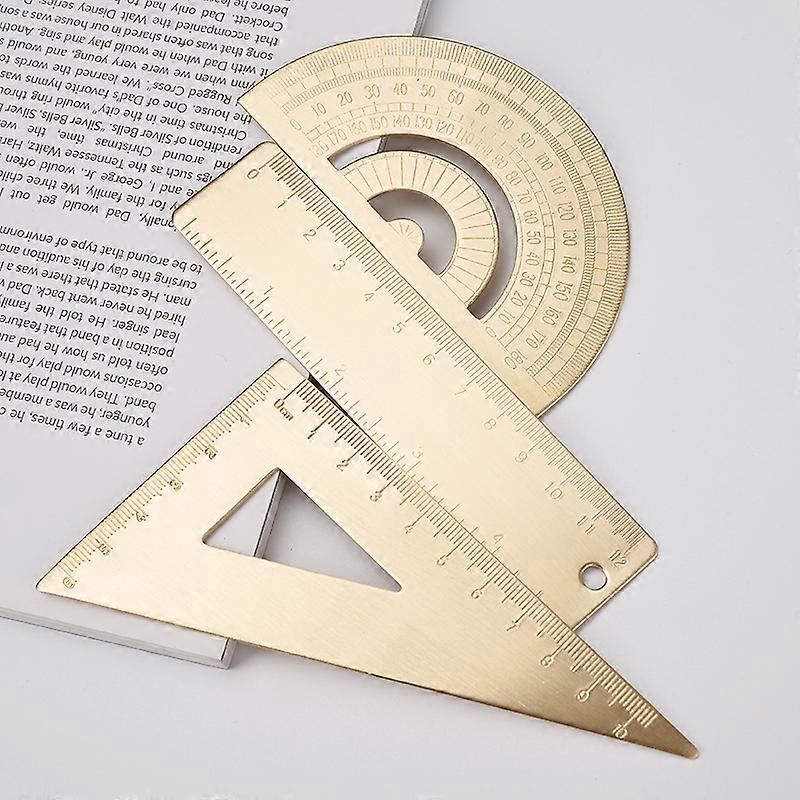 3 Pack Vintage Brass Straight Ruler, Triangle Ruler, Protractor ...