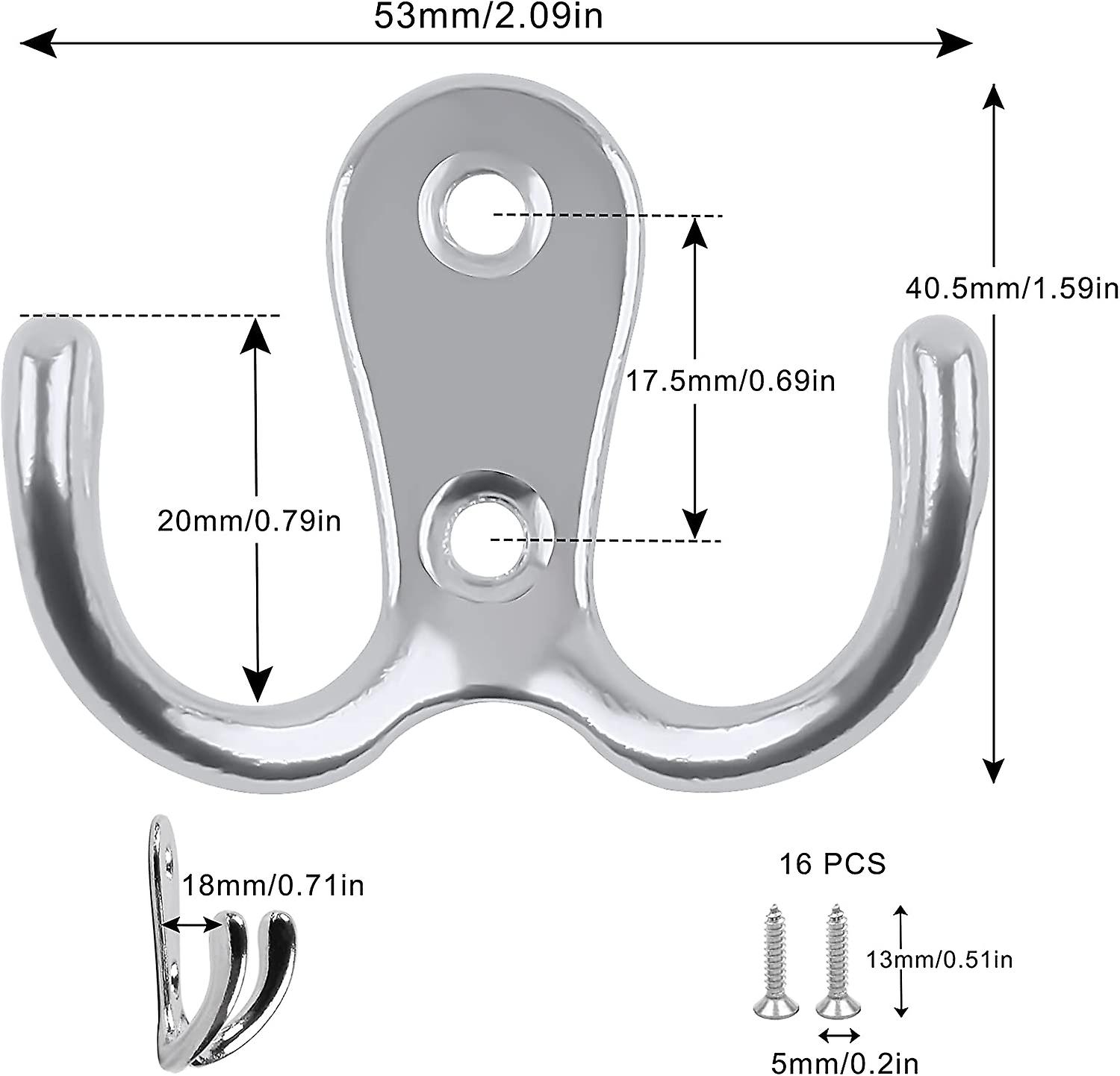 Double Prong Robe Hooks Dual Coat Hooks Door Hooks With 16 Pcs Screws ...
