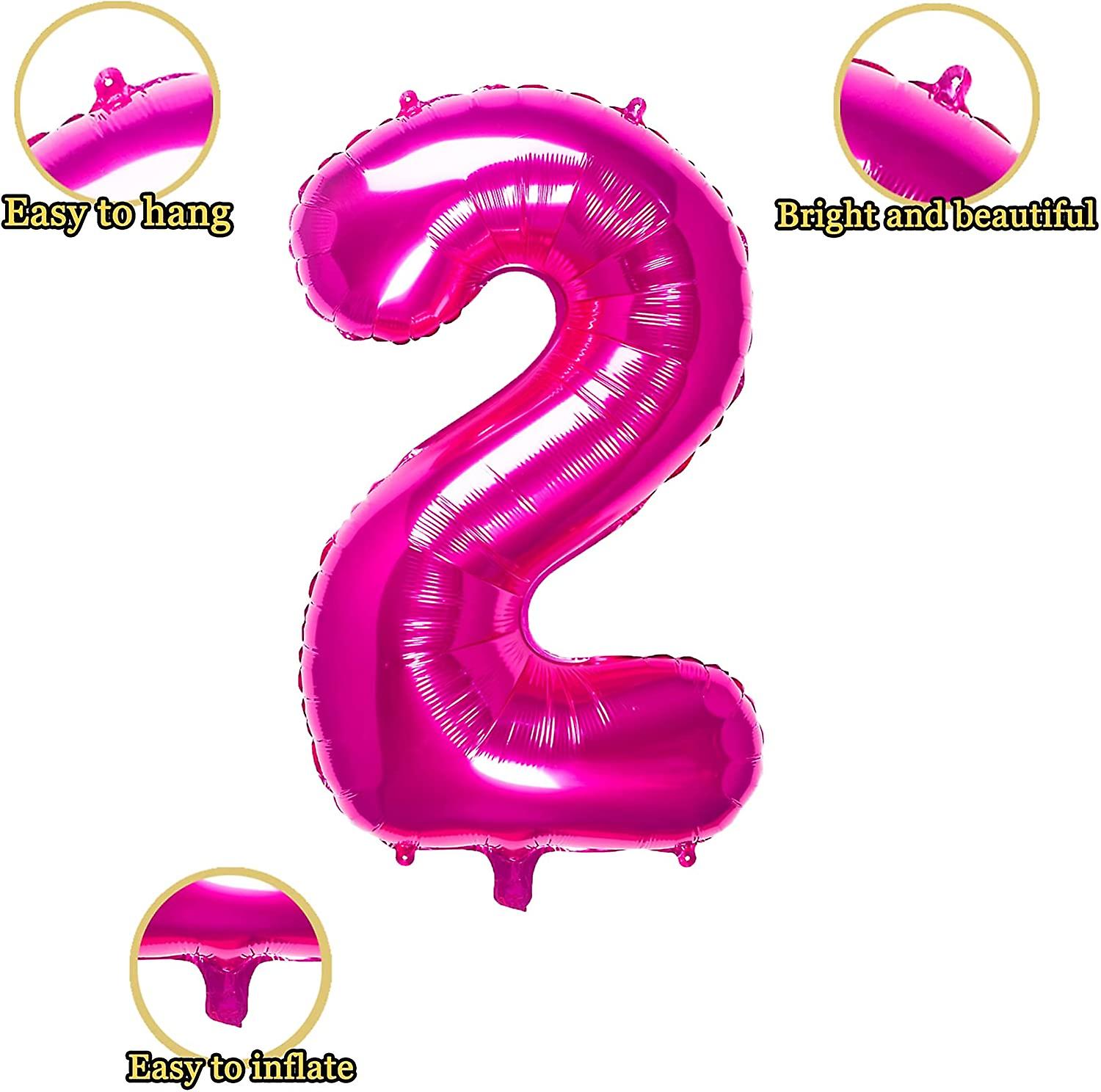 32 Inch Pink Number 2 Balloons Foil Ballon Digital Birthday Party ...
