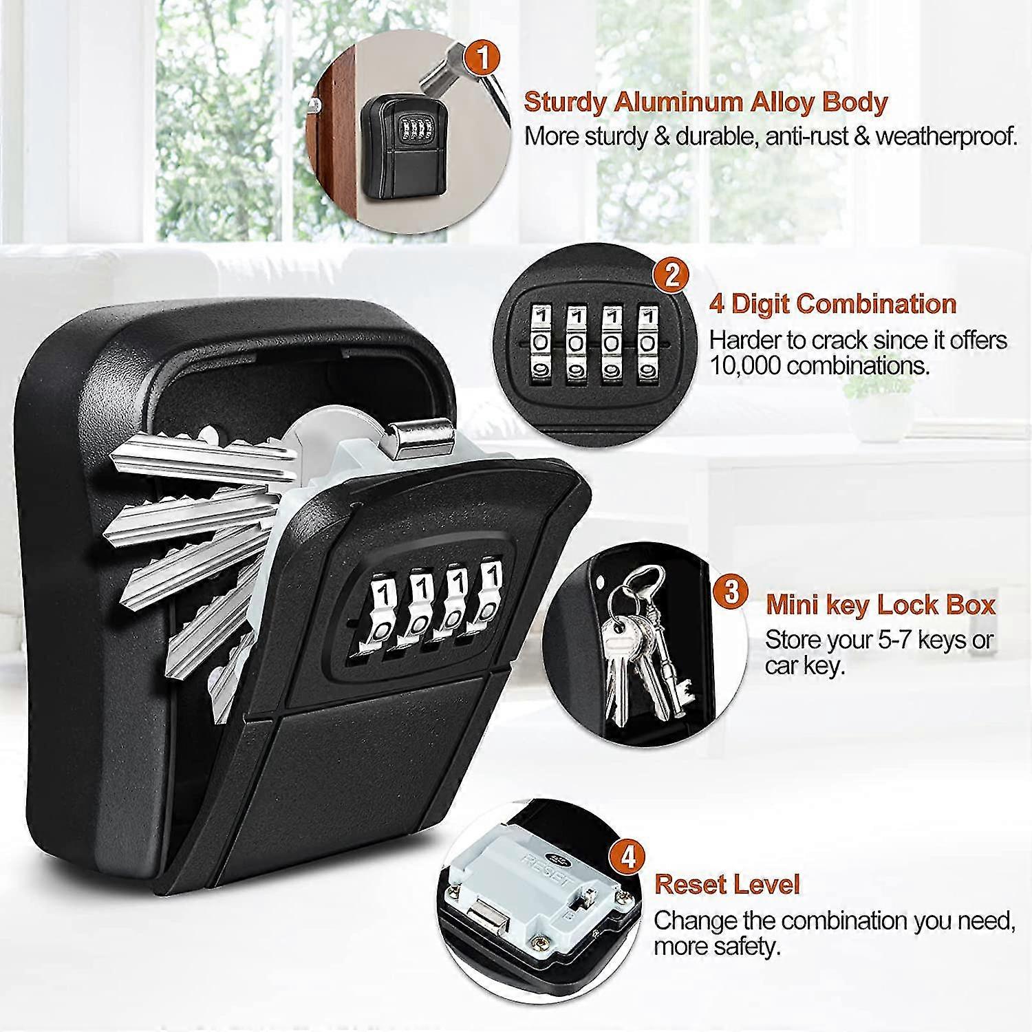 Key Box Wall Mounted Mini Key Safe Outdoor Key Box With Resettable 4 ...