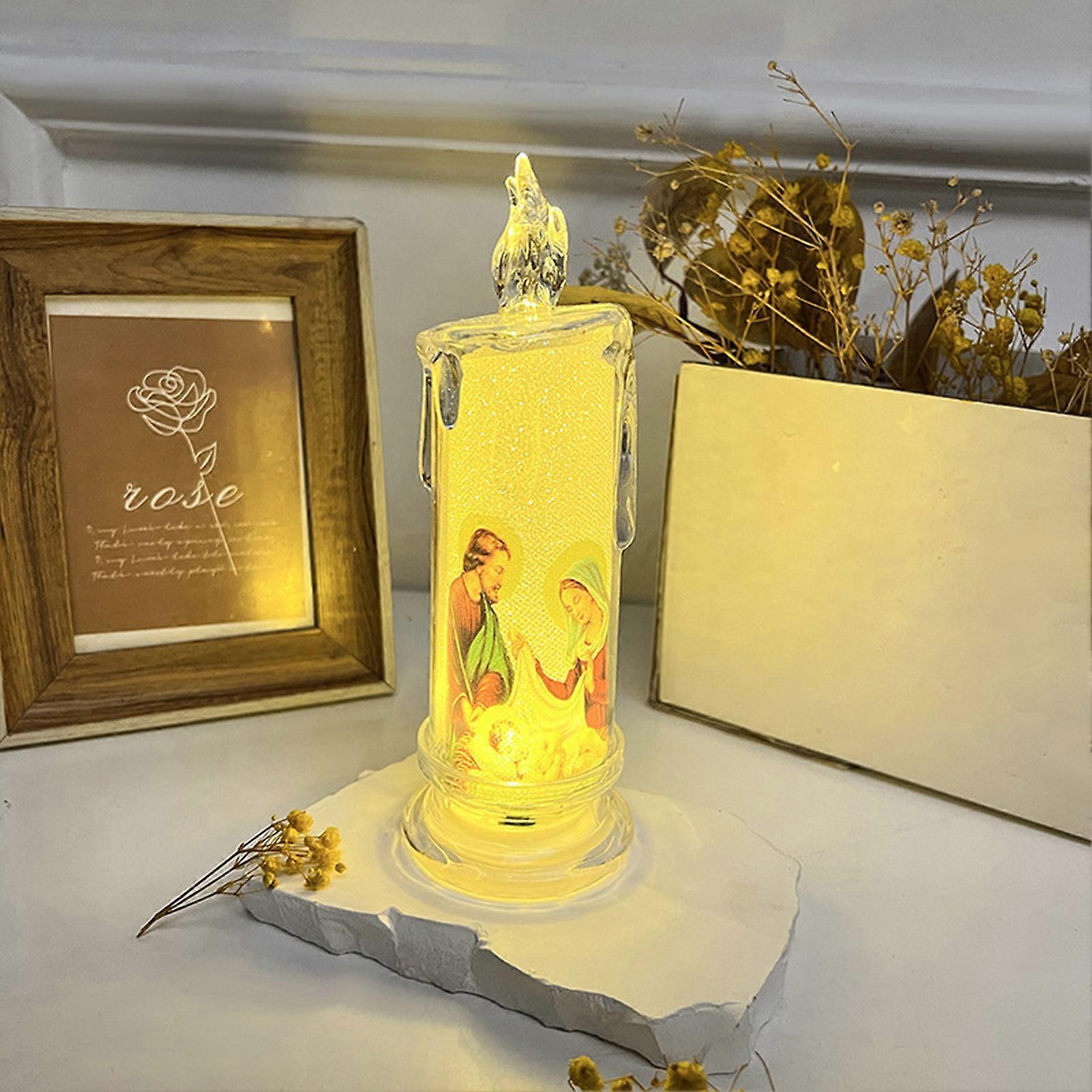 1/4Pcs LED Prayer Flameless Candle Holy Family Jesus Joseph Virgin Mary ...