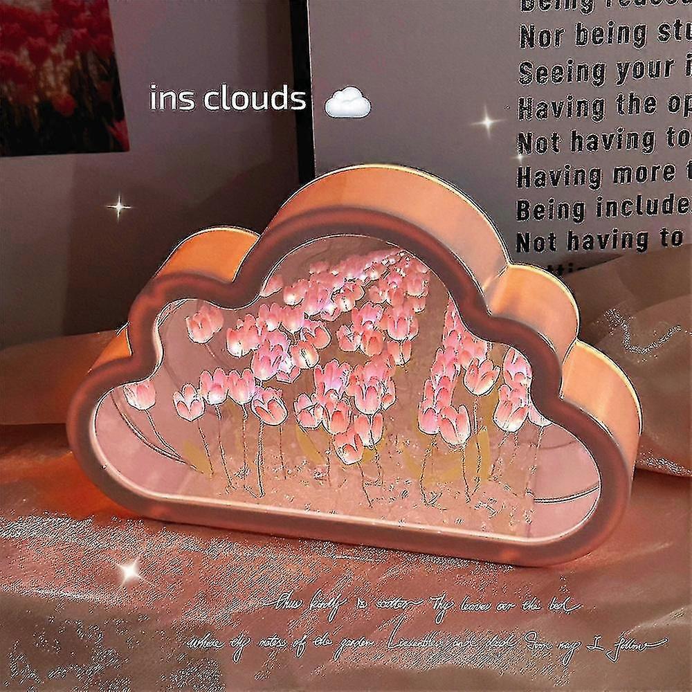 Cloud Mirror Lamp, Hand Diy Tulips Mirror Night Light Tulip Cloud Night Light | Fruugo UK