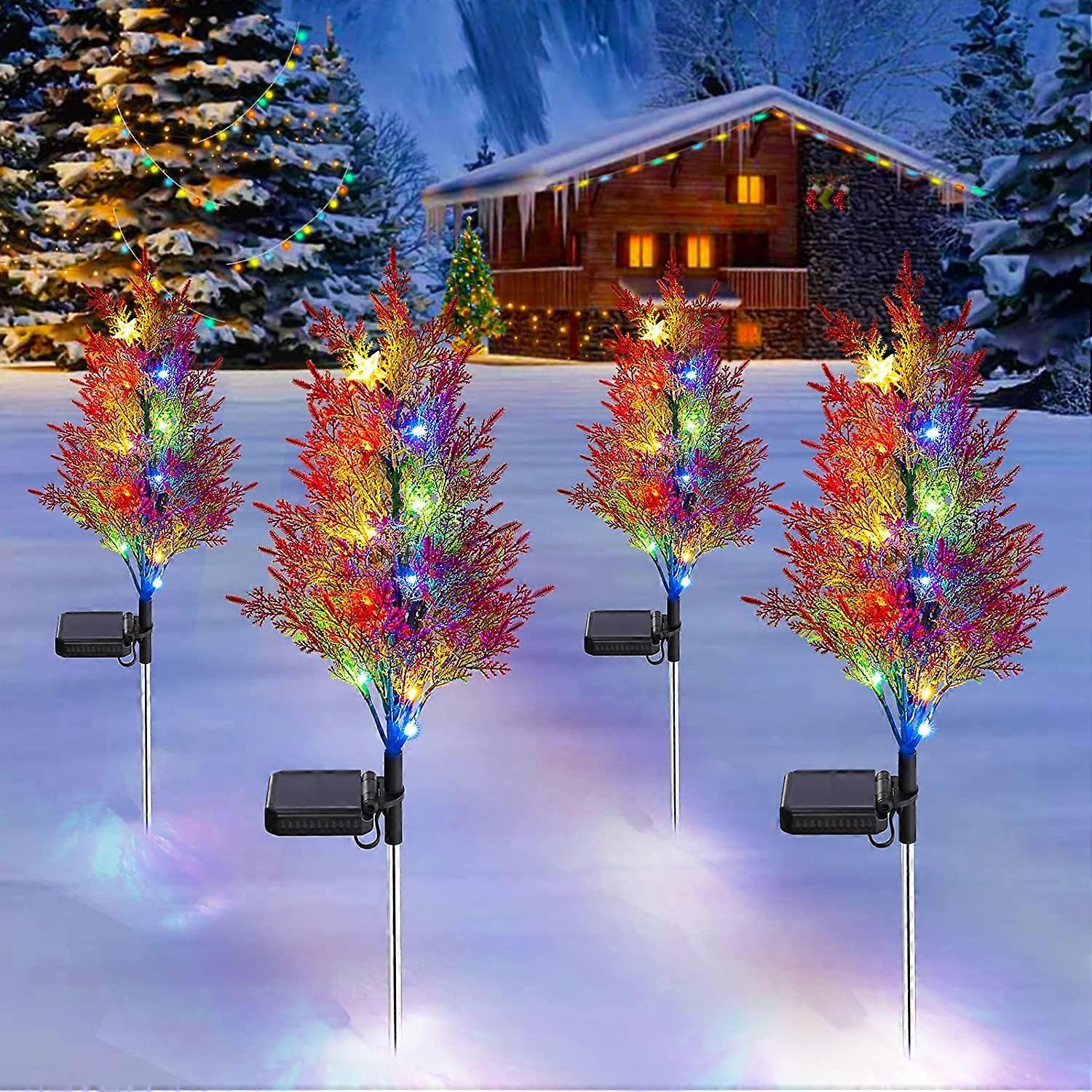 4 Pack Solar Christmas Tree with LED Christmas Lights for Outdoor ...
