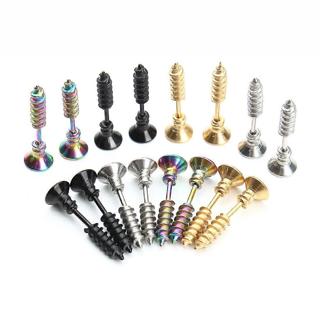 5 Pair Fashion Women Men Chic Punk Stainless Steel Screw Ear Studs ...