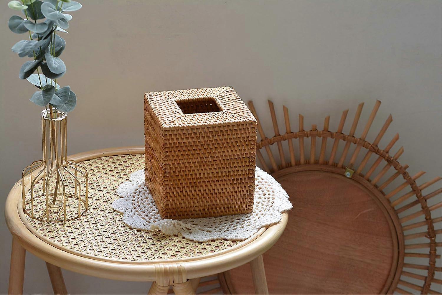 Nature Woven Rattan Tissue Box for Home Office and Car Square | Fruugo UK