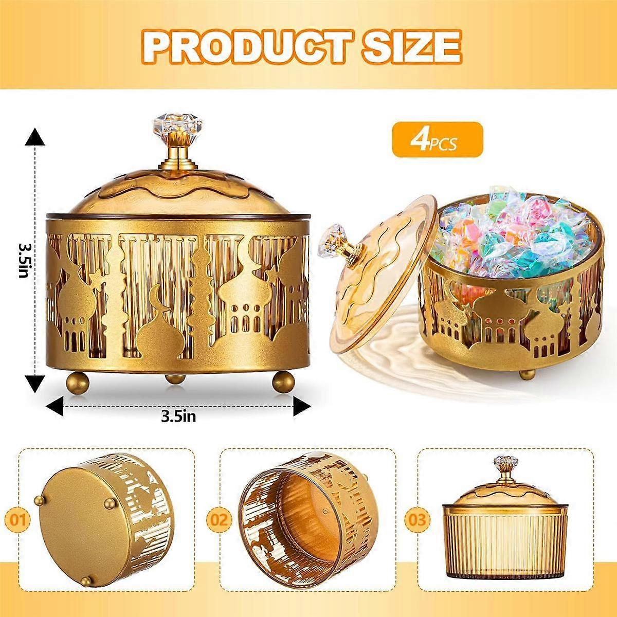 4 Pcs Ramadan Trays with Lid Gold Eid Mubarak Tray Ramadan Plate ...