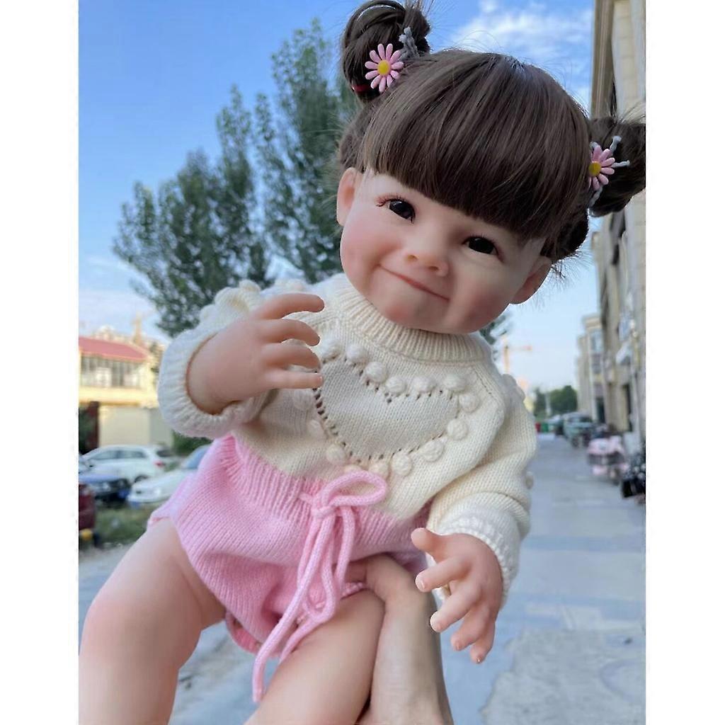 Girl Doll Caucasian Reborns Toy Smiling Dimples Doll Toddler Birthday ...