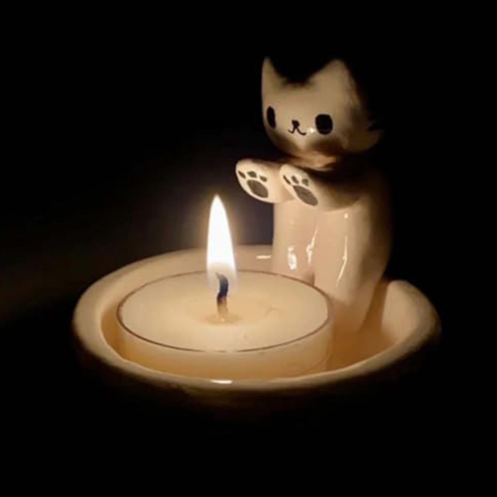 Cartoon Kitten Candle Holder, Kitty Warming Its Paws Cute Scented ...