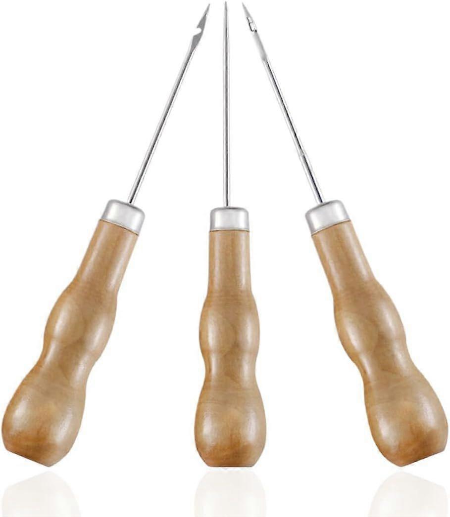 Wooden Handle Awls, Set of 3 Round Leather Awls with Wooden Handle for ...