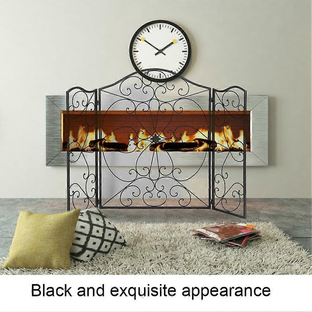 Retro Wrought Iron Fireplace Screen 127x91cm Black Flower Pattern ...