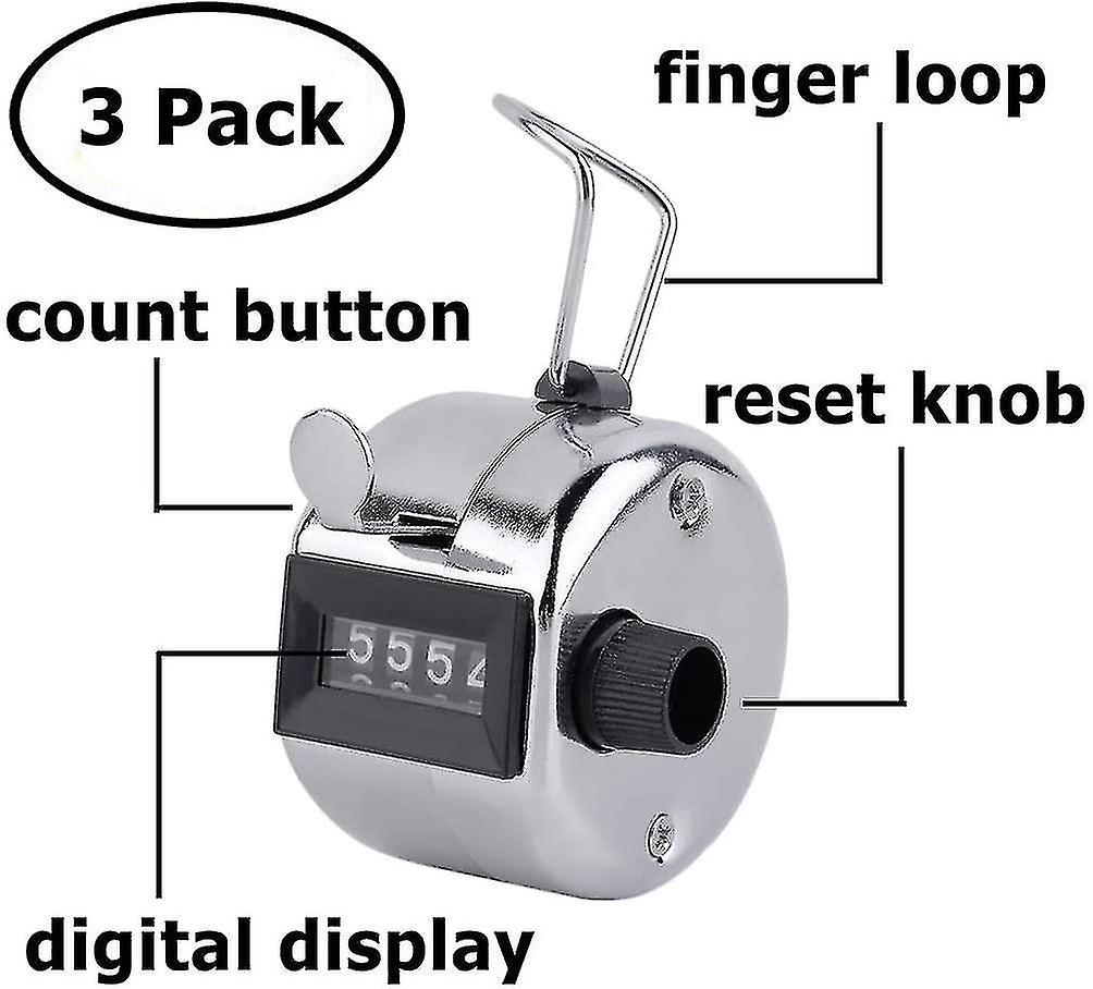 3 Piece Hand Counter, 4 Digit Lap Tracker Manual Clicker Metal ...